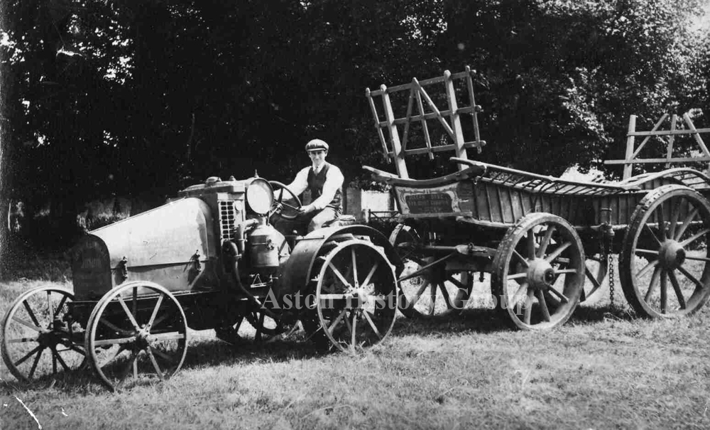 First tractor in Aston, with a Long’s wagon – Aston History Group